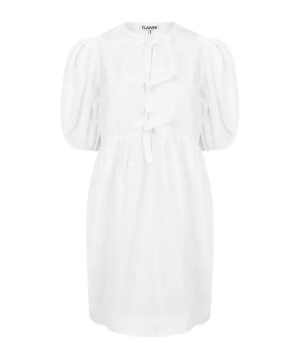GANNI Short Sleeve Dress With Bow Detail