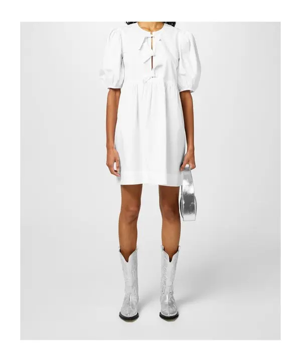 GANNI Short Sleeve Dress With Bow Detail
