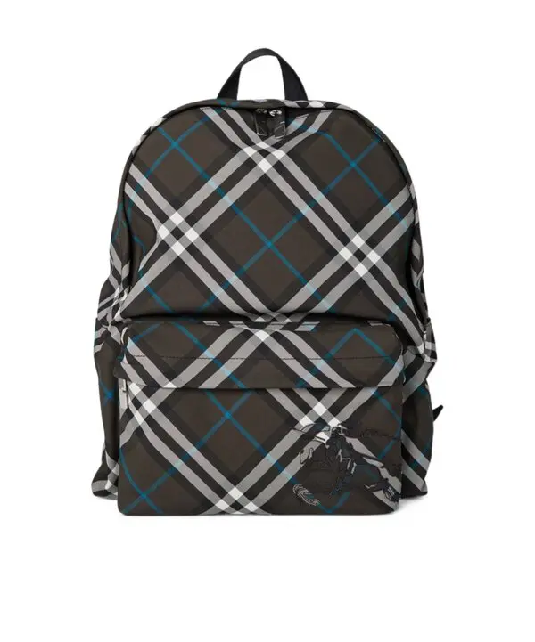 Burberry Plaid Backpack With Embroidered Logo - Black