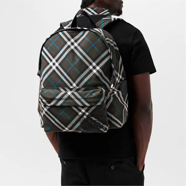 Burberry Plaid Backpack With Embroidered Logo