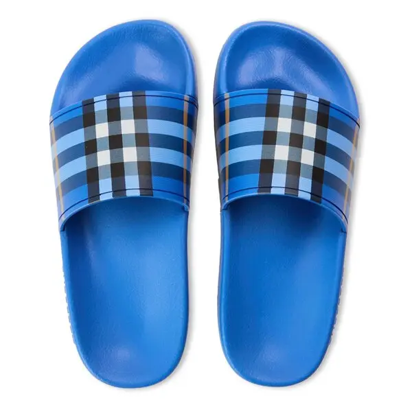Burberry Checked Pool Slides - Blue