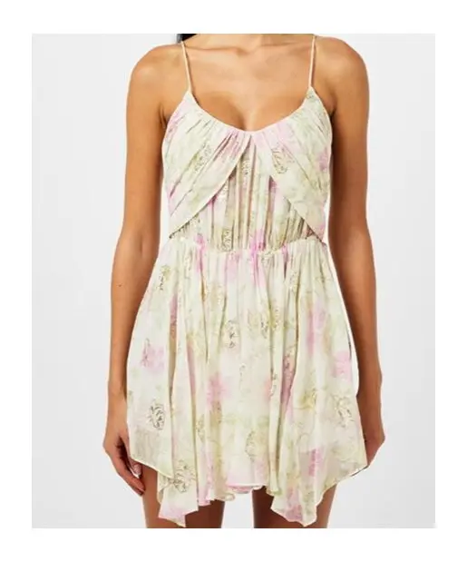 LoveShackFancy Clairo Floral Print Mini Dress With Metallic Accents