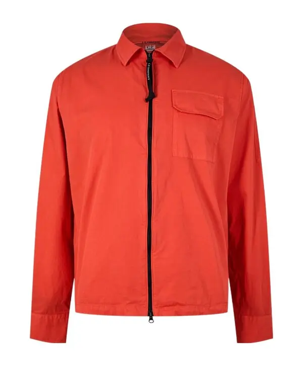 C.P. COMPANY Gabardine Lens Cotton Long Sleeve Overshirt - Red