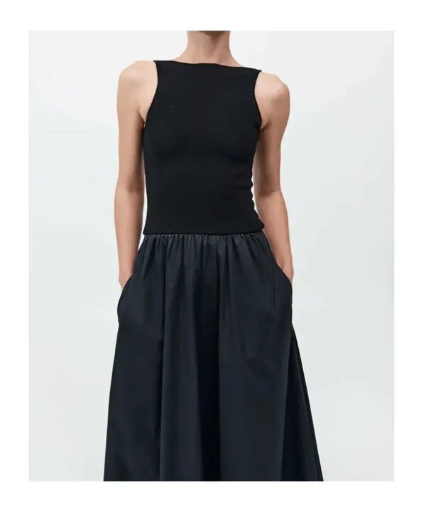 ST. AGNI Sleeveless Lace Knit Patchwork Maxi Dress - Black