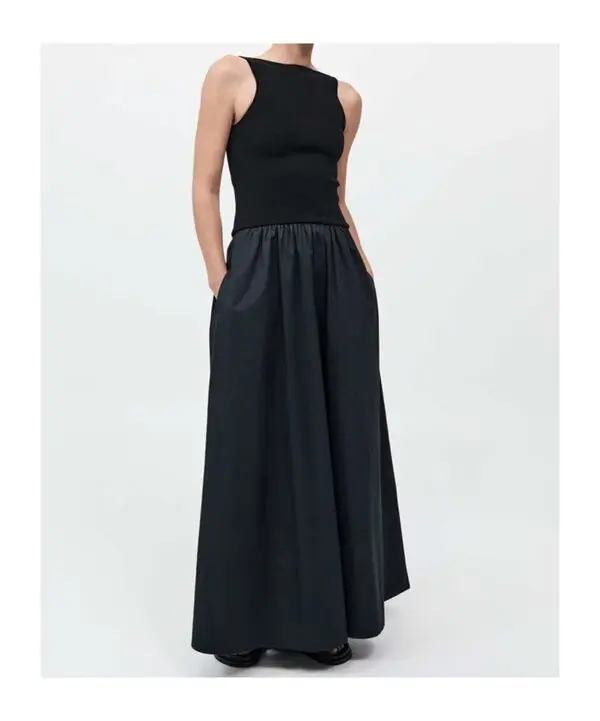 ST. AGNI Sleeveless Lace Knit Patchwork Maxi Dress - Black