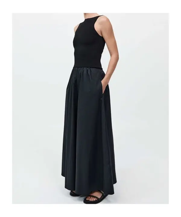 ST. AGNI Sleeveless Lace Knit Patchwork Maxi Dress - Black