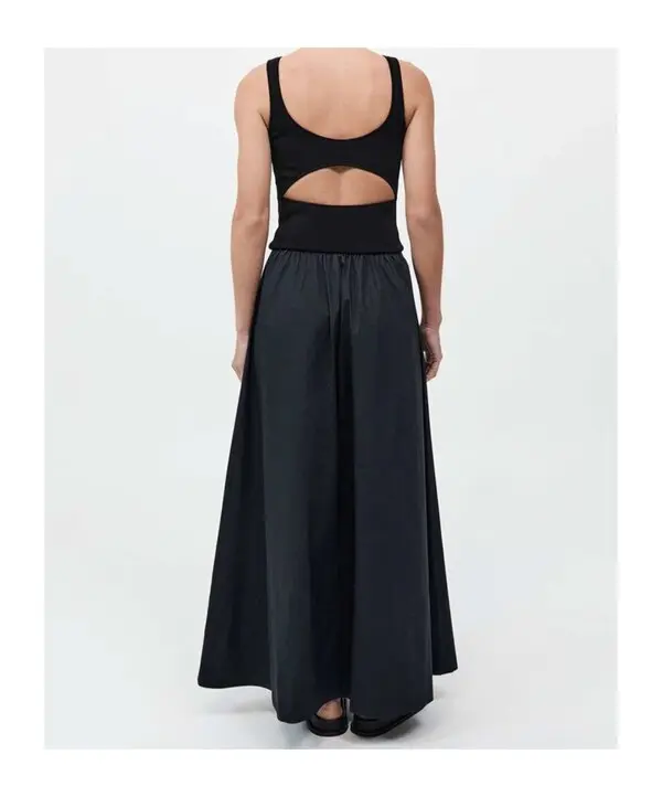 ST. AGNI Sleeveless Lace Knit Patchwork Maxi Dress - Black