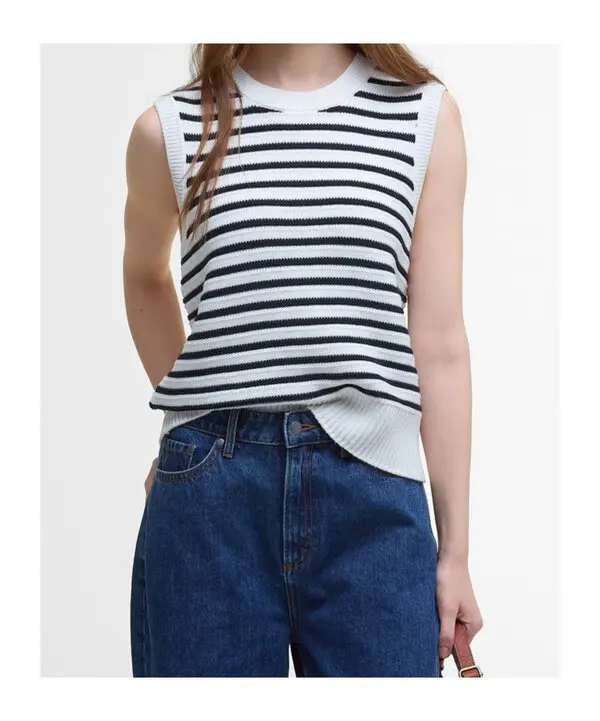 Barbour Striped Sleeveless Crew Neck Sweater