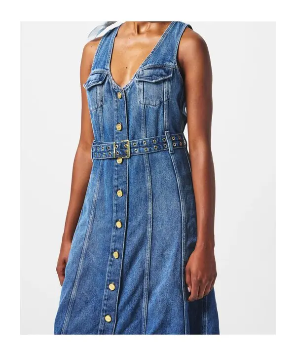 GANNI Denim V-neck Belted Maxi Dress