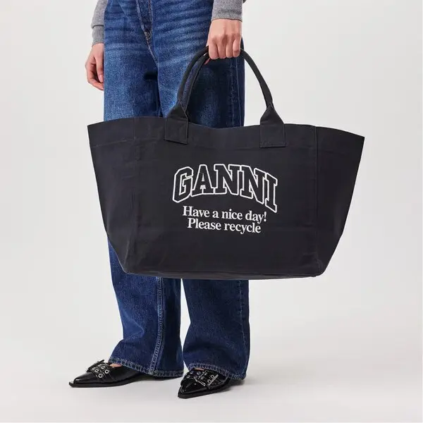 GANNI Logo Tote Bag - Black