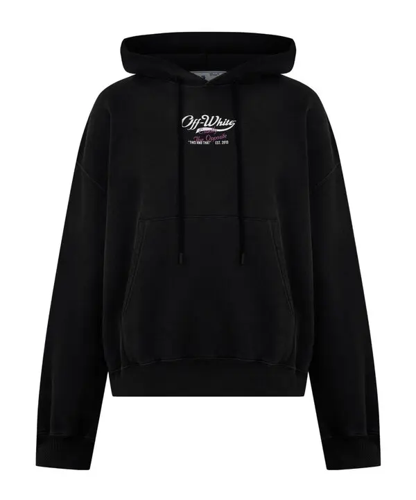 Off-White Vintage Wash Logo Print Drawstring Hoodie - Black