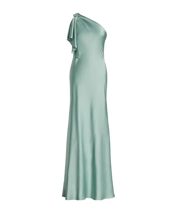 Ralph Lauren Satin Charmeuse One-shoulder Gown - Green