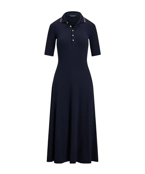 Ralph Lauren Cotton Blend Mid-length A-line Dress With Logo Button Embellishment