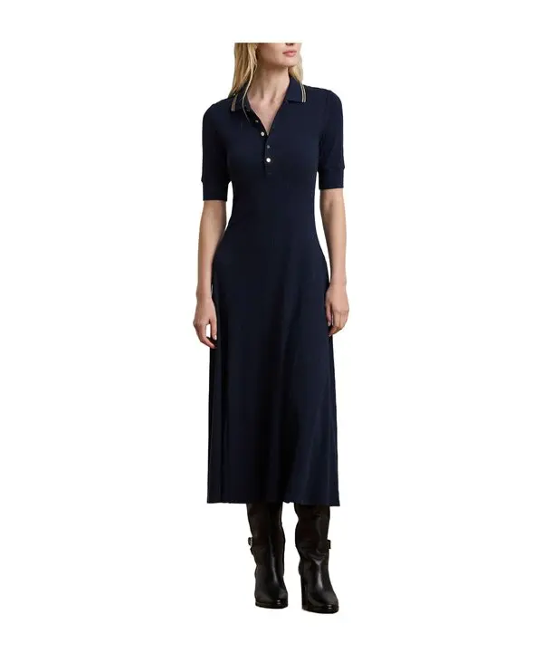 Ralph Lauren Cotton Blend Mid-length A-line Dress With Logo Button Embellishment