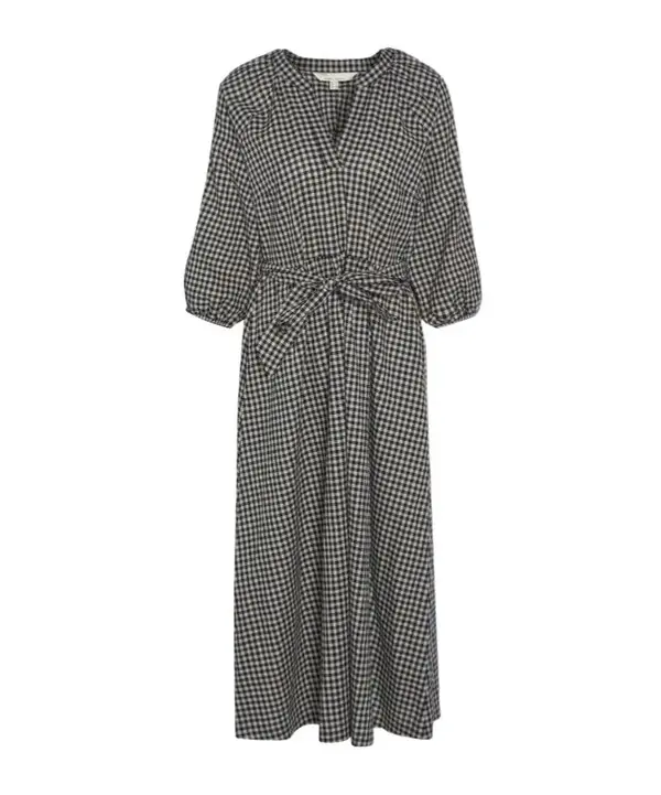 Barbour Long Sleeve Midi Dress With Gingham Checks