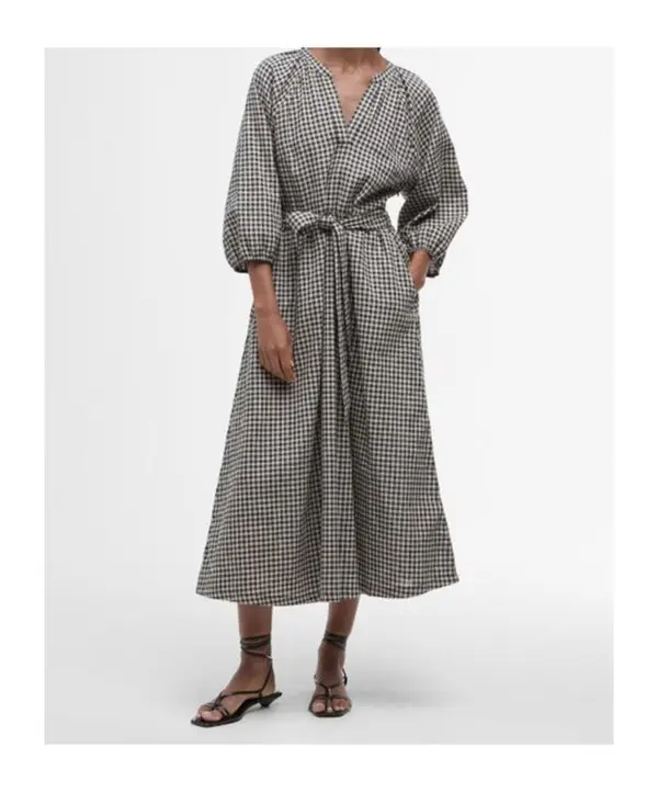 Barbour Long Sleeve Midi Dress With Gingham Checks