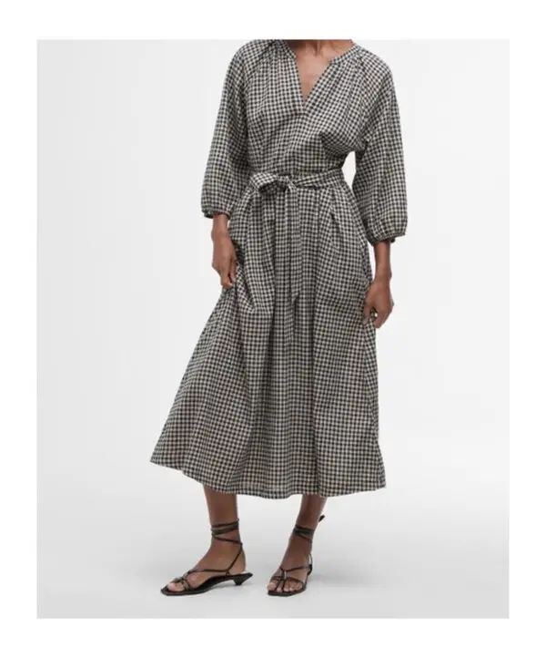 Barbour Long Sleeve Midi Dress With Gingham Checks