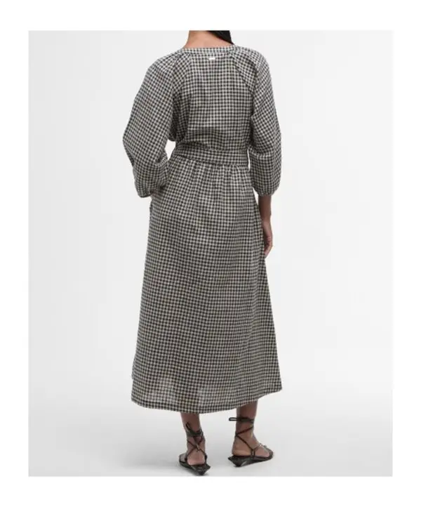 Barbour Long Sleeve Midi Dress With Gingham Checks