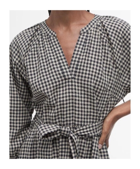 Barbour Long Sleeve Midi Dress With Gingham Checks