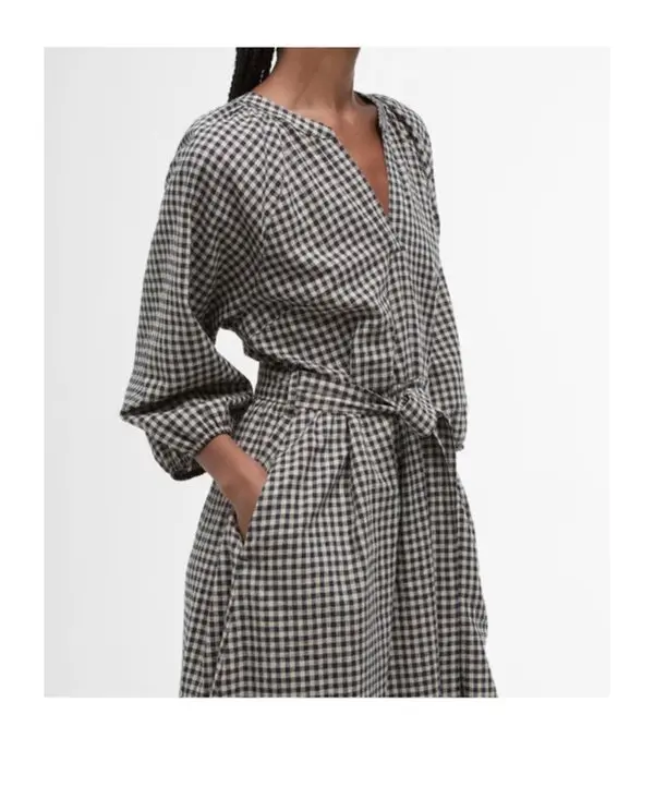 Barbour Long Sleeve Midi Dress With Gingham Checks