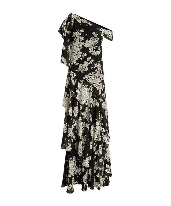 Ralph Lauren Floral Georgette One-shoulder Gown - Black