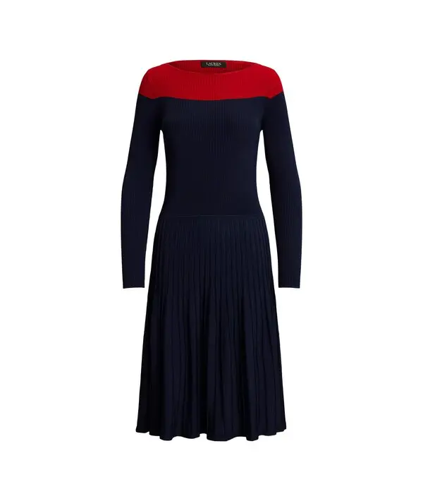 Ralph Lauren Ribbed Knit Pleated Dress