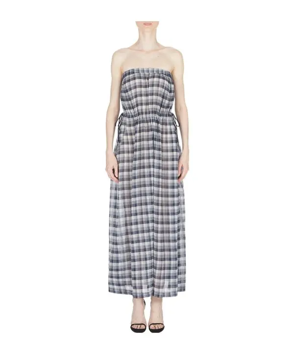 Emporio Armani Plaid Strapless Maxi Dress