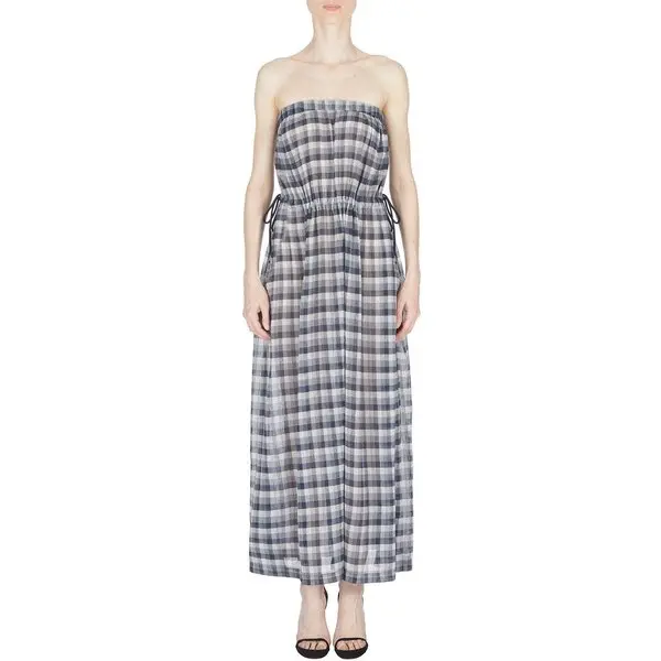Emporio Armani Plaid Strapless Maxi Dress