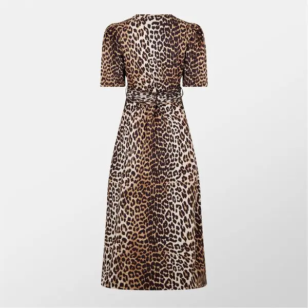 GANNI Leopard Print Belted Midi Tea Dress - Black