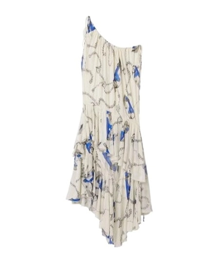 Burberry One-shoulder Chain Print Tiered Ruffled Dress - Nude