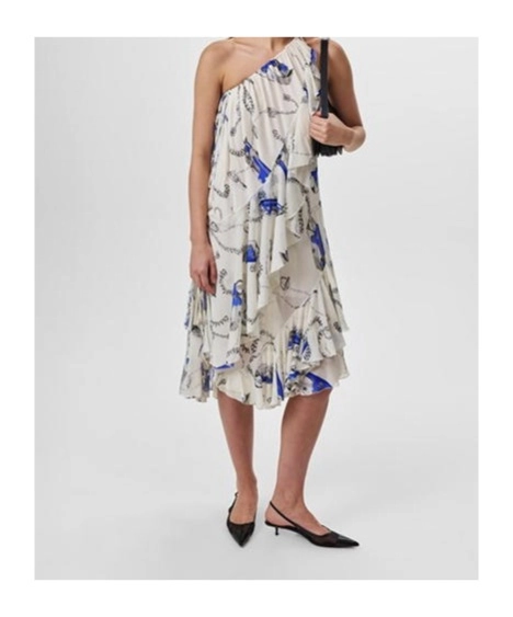 Burberry One-shoulder Chain Print Tiered Ruffled Dress - Nude