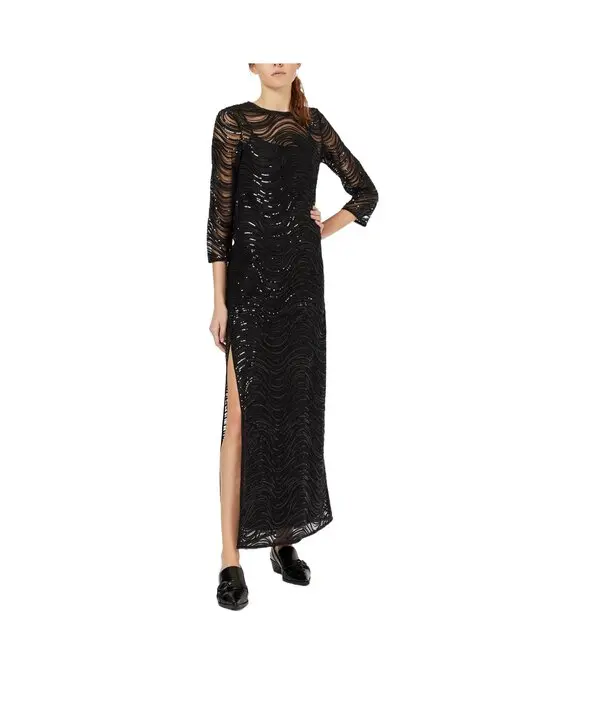 Emporio Armani Lace Textured Long Sleeve Maxi Dress