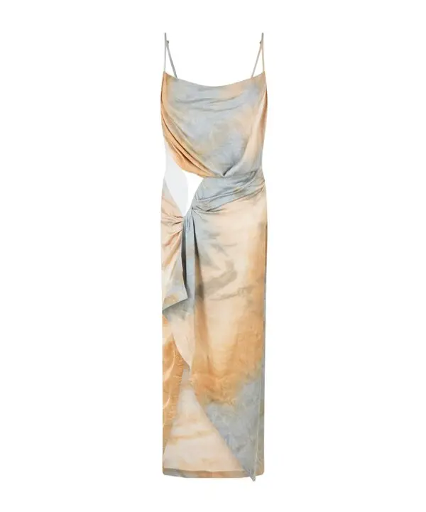 Off-White Spaghetti Strap Draped Maxi Dress