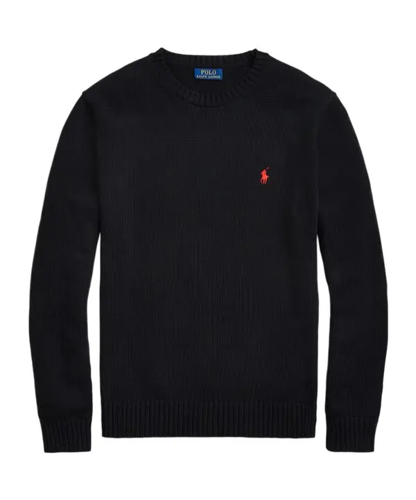 Polo Ralph Lauren Crew Neck Knit Sweater Cotton, Long Sleeve, Ribbed - Black