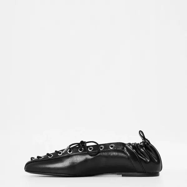 GANNI Lace Up Ballet Pumps - Black
