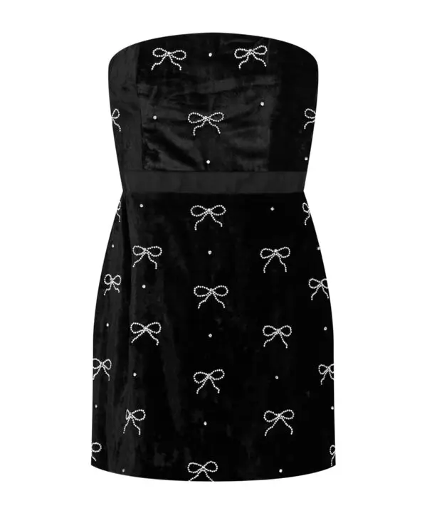 LoveShackFancy Rhinestone Bow Embellished Off-the-shoulder Mini Dress