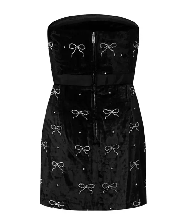LoveShackFancy Rhinestone Bow Embellished Off-the-shoulder Mini Dress