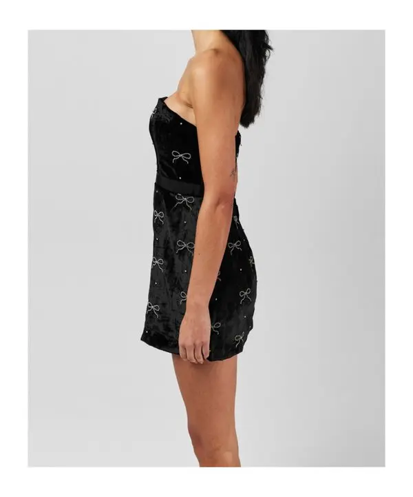 LoveShackFancy Rhinestone Bow Embellished Off-the-shoulder Mini Dress