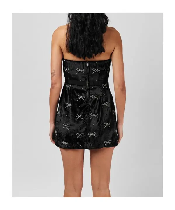 LoveShackFancy Rhinestone Bow Embellished Off-the-shoulder Mini Dress