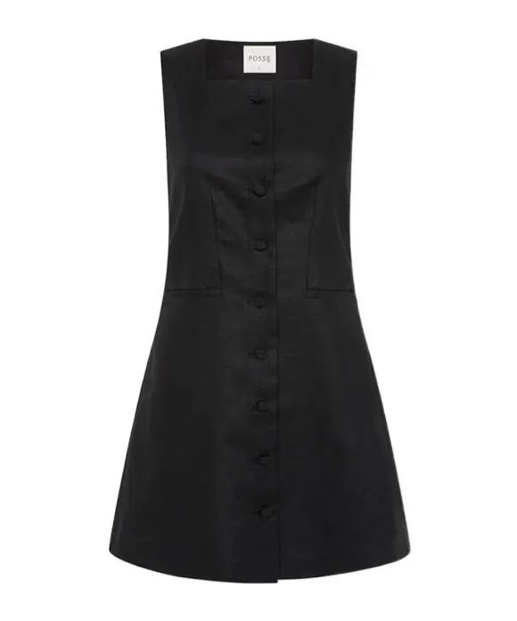 Posse Button Front Mini Dress - Black