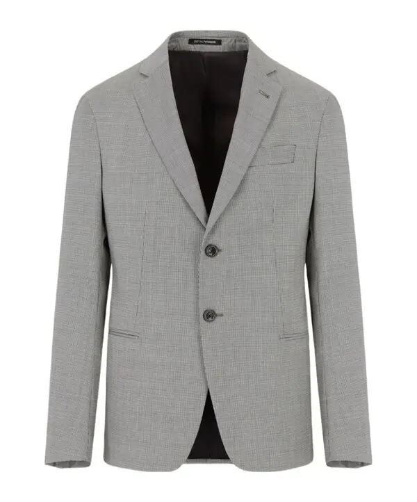 Emporio Armani Light Grey Houndstooth Single-breasted Blazer