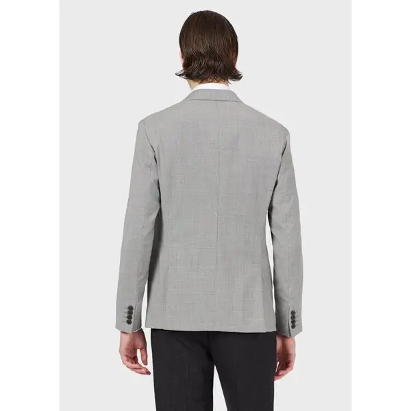 Emporio Armani Light Grey Houndstooth Single-breasted Blazer