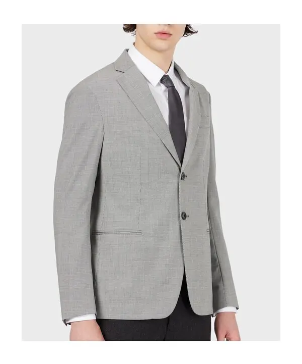 Emporio Armani Light Grey Houndstooth Single-breasted Blazer