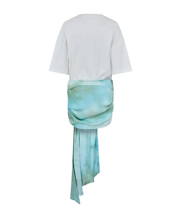 Off-White Crewneck T-shirt Dress With Draped Tie-dye Skirt