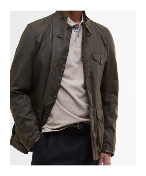 Barbour Beacon Sports Jacket With High Collar And Button Fastening