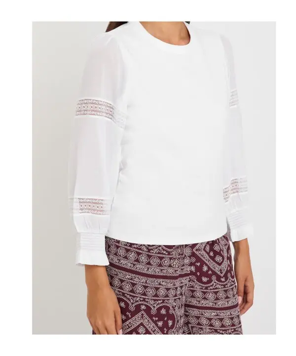 Veronica Beard Bellamie Lace-trim Puff Sleeve Top
