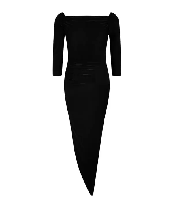 Norma Kamali Off-shoulder Draped Gown With Asymmetrical Hem