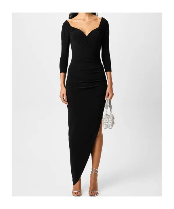 Norma Kamali Off-shoulder Draped Gown With Asymmetrical Hem