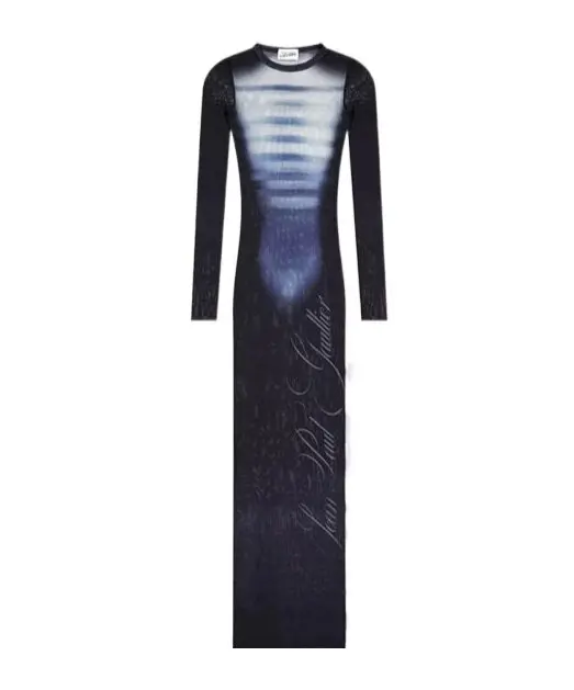 JEAN PAUL GAULTIER Long Sleeve Sheer Floral Maxi Dress - Black
