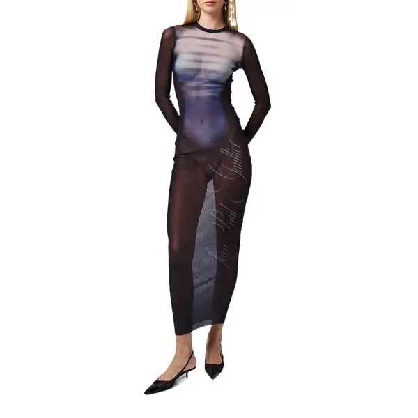 JEAN PAUL GAULTIER Long Sleeve Sheer Floral Maxi Dress